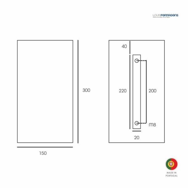 Puxador/Asa Porta Retangular 300x150 Preto