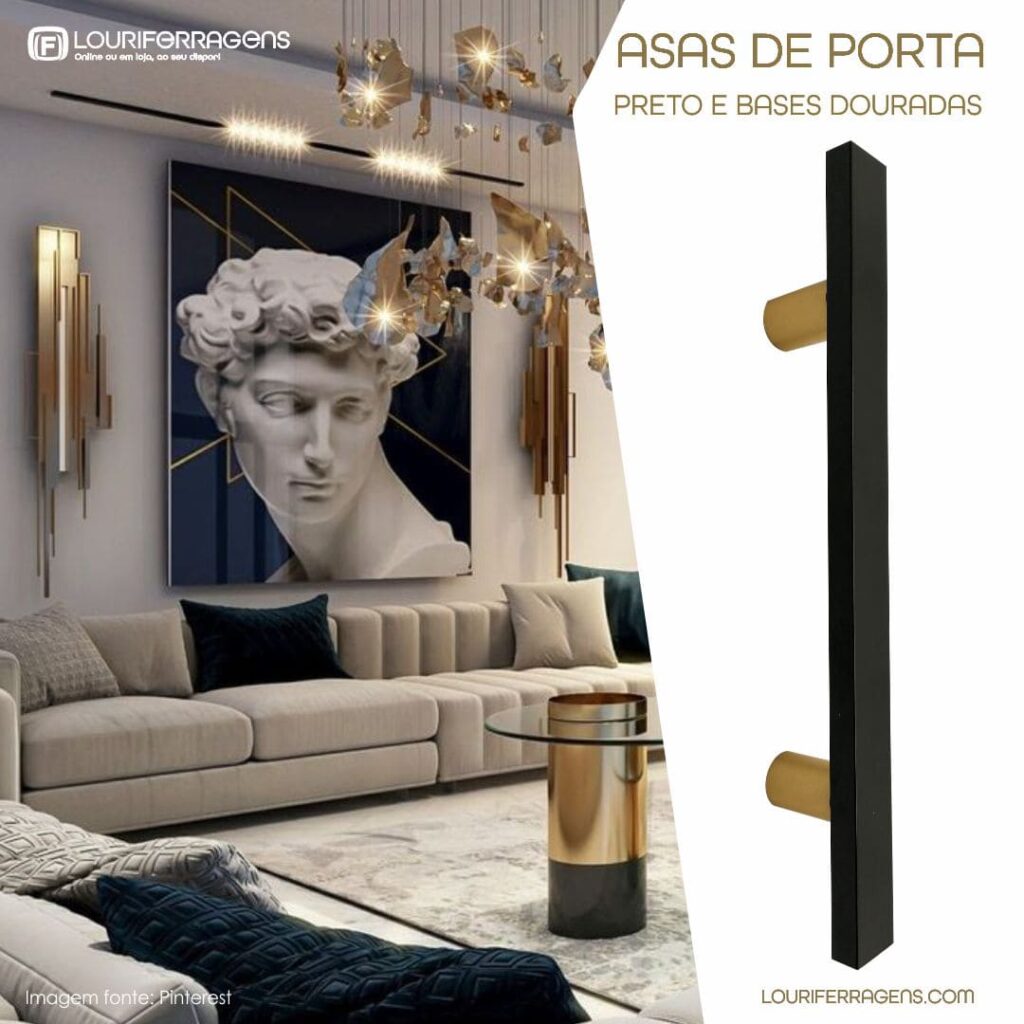 Puxador/Asa Porta Reta PQPR 30x16 (400mm) Preto + Dourado