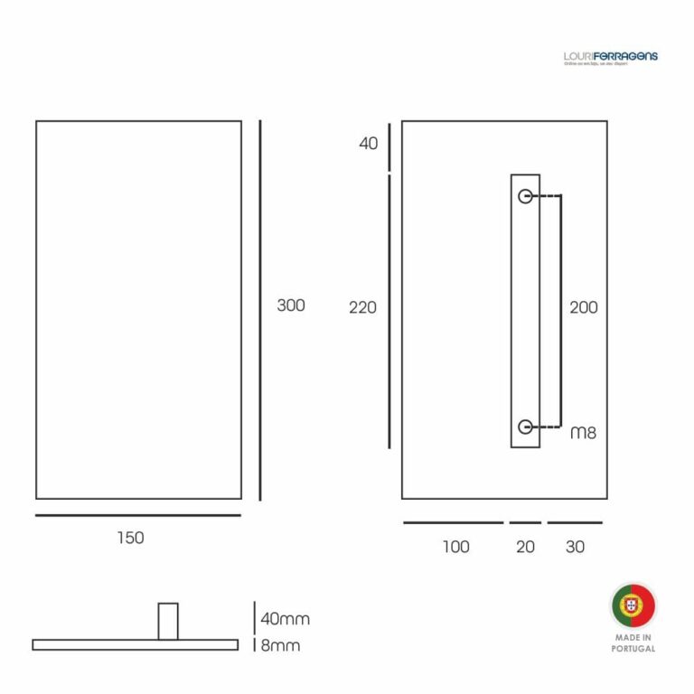 Puxador/Asa Porta Retangular 300x150 Cor Inox